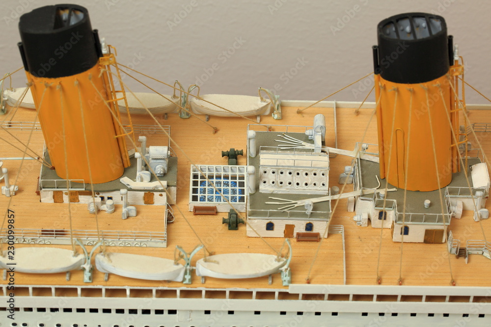 Handmade model of Titanic. Beautiful Handmade model of Titanic isolated ...
