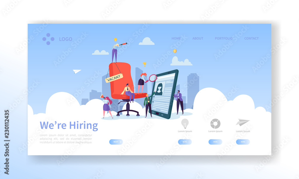 Recruitment, Job Interview Concept Landing Page. Vacancy Flat People ...