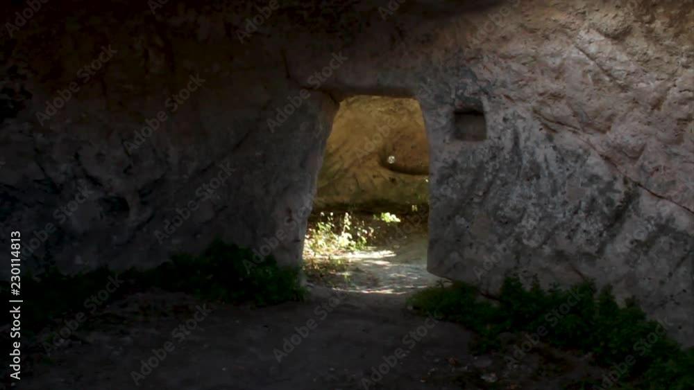 An ancient defensive structure in the rock, inside view. Shot. Natural ...