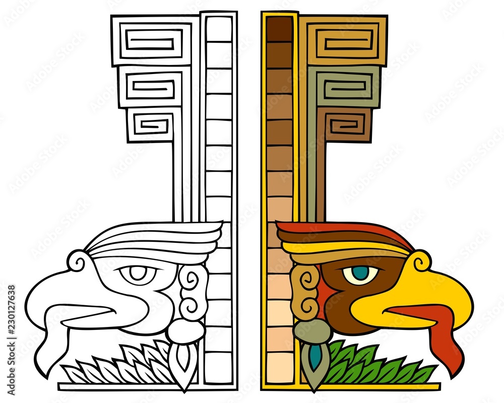 Mayan style border design element with the head of an eagle Stock ...