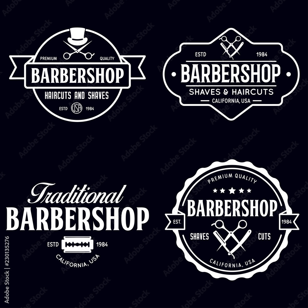 Set of vintage barbershop labels. Templates for the design of logos and ...