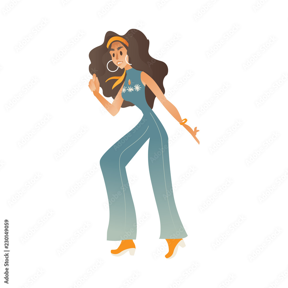 Vector illustration of woman dancing disco isolated on white background ...