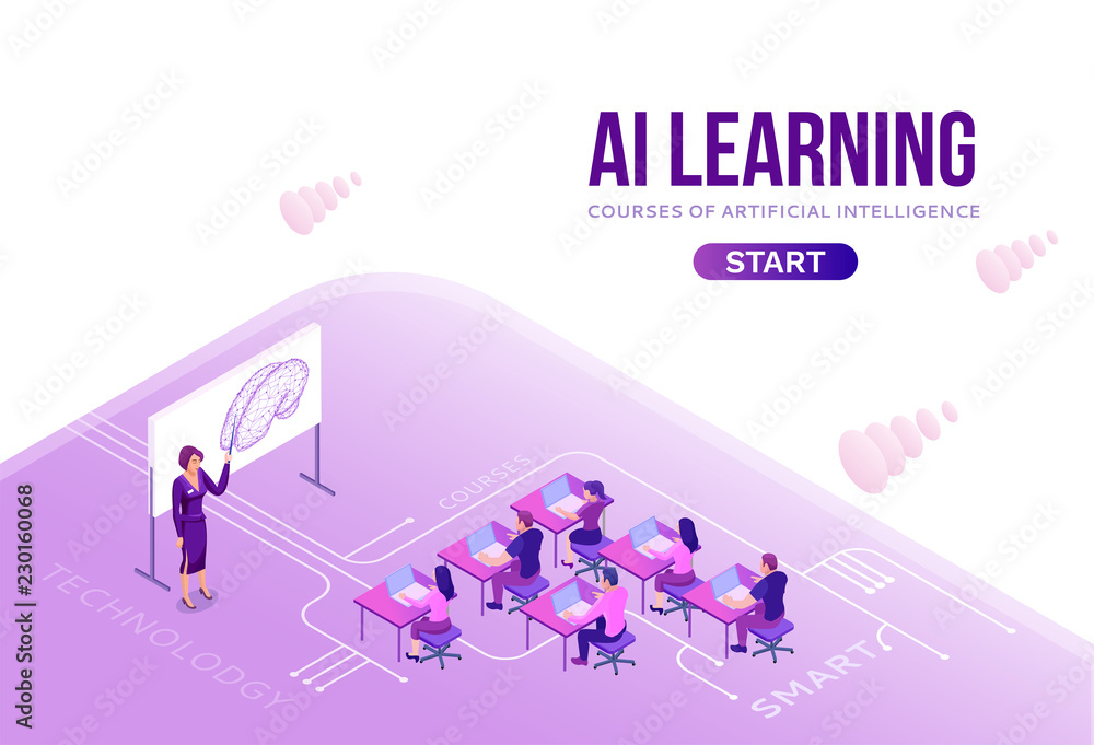 Artificial intelligence lerning courses concept with isometric people ...