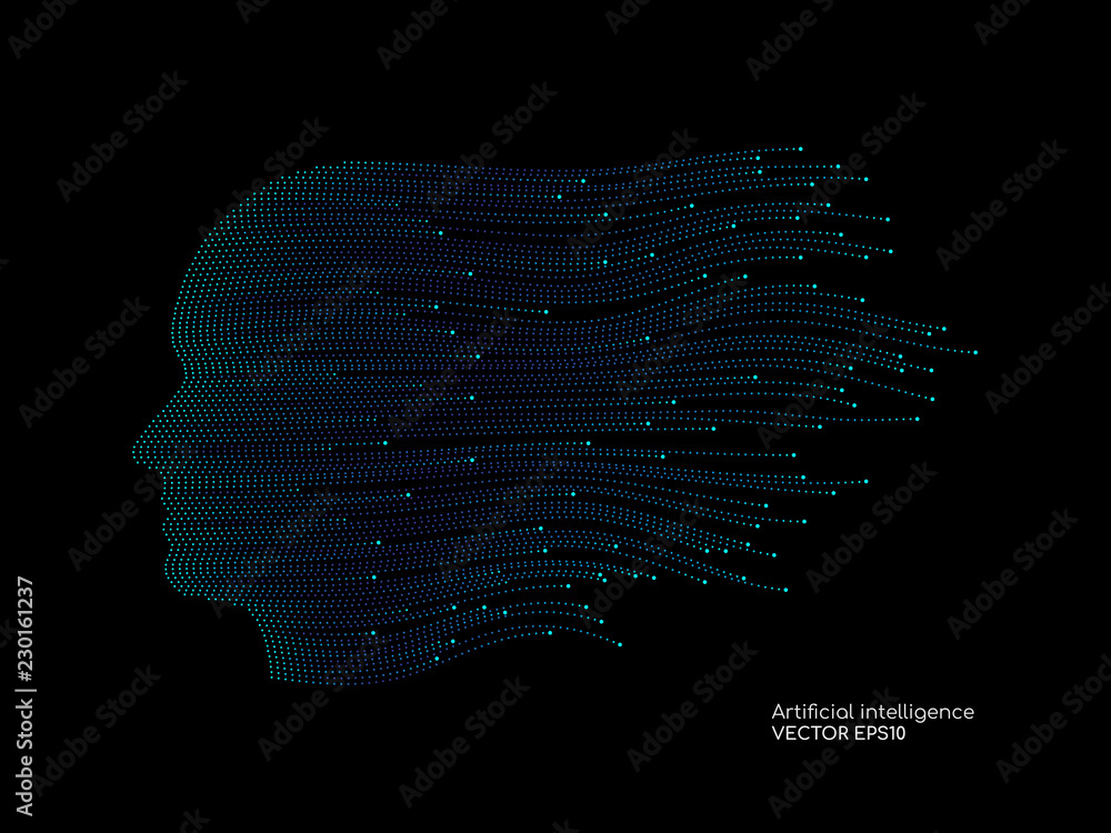 Artificial intelligence technology concept human head shape with light ...