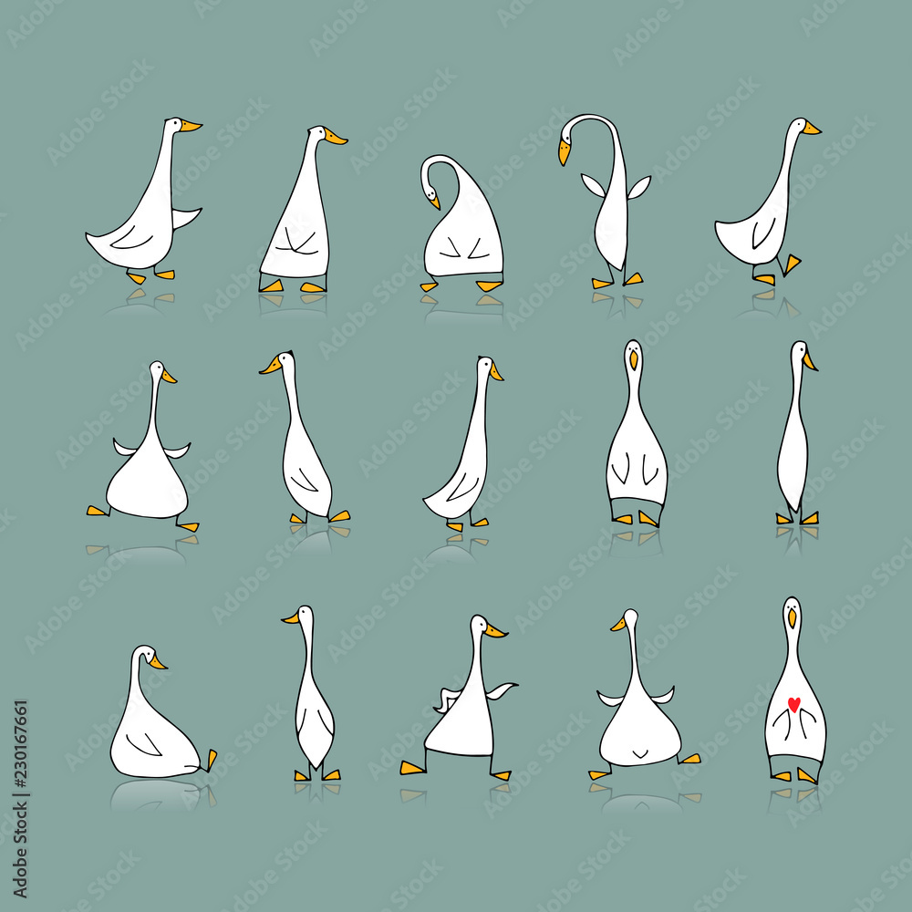 Funny goose set, sketch for your design Stock Vector | Adobe Stock