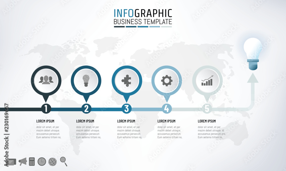 Timeline infographics template design for presentation with 5 steps ...