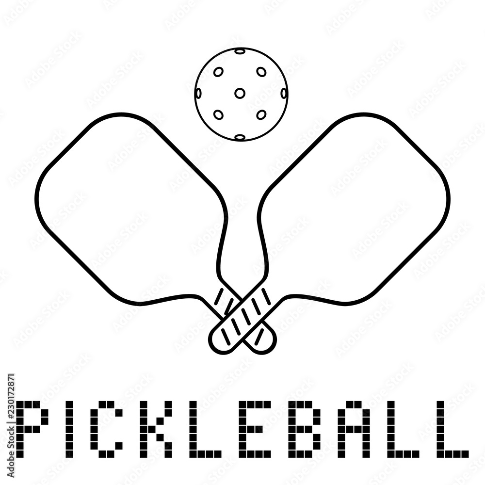 rackets or paddles and ball for pickleball game in black color. flat ...