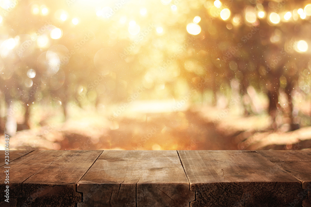 image of front rustic wood boards and background of forest. Stock Photo ...