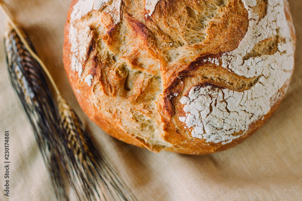 Mediterranean bread close-up called pan de payes or pa de pages on a ...