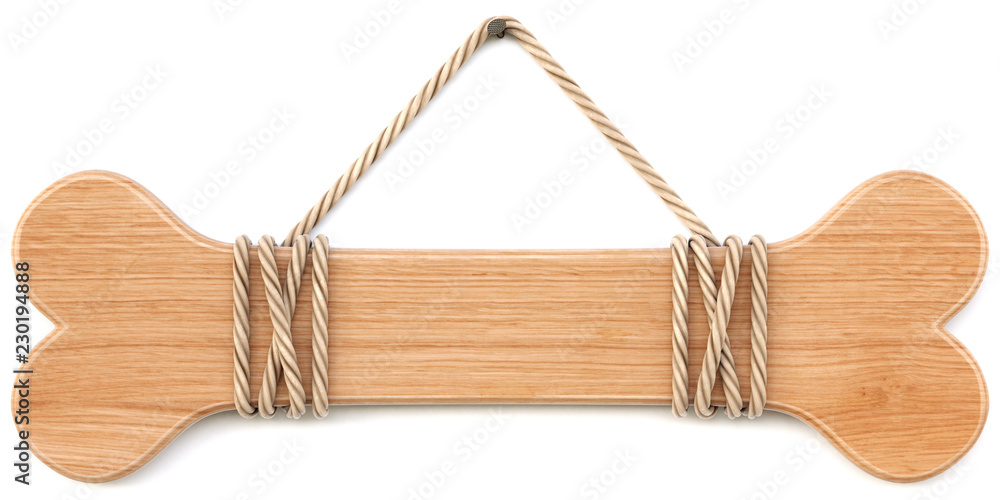 bone shaped wooden signboard. isolated on white background. 3d ...