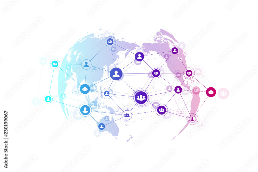 Abstract people connection technology concept with dotted world globe ...