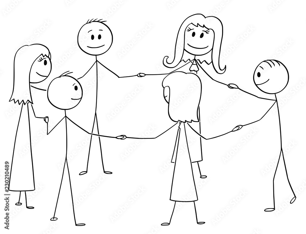 People Holding Hands In A Circle Drawing