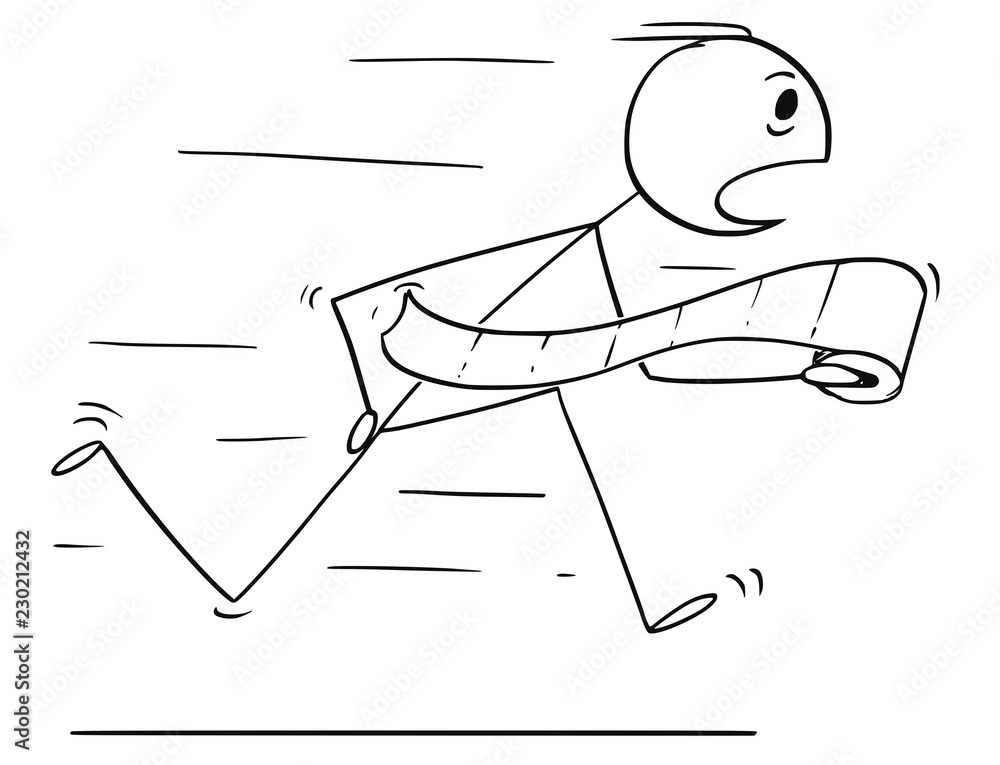 Cartoon stick drawing conceptual illustration of man running in panic ...