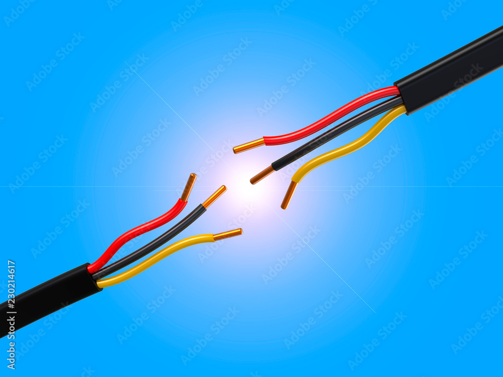 Two wires stretch to each other on blue background. The prototype of ...