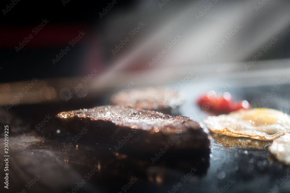 Marbling beef fat meat in fire grill charcoal Preparing Dry aged ...