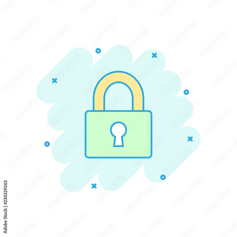 Vector cartoon padlock icon in comic style. Lock, unlock security ...