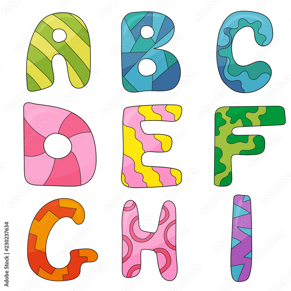 Vector cartoon set of isolated cartoon style, alphabet letters ...