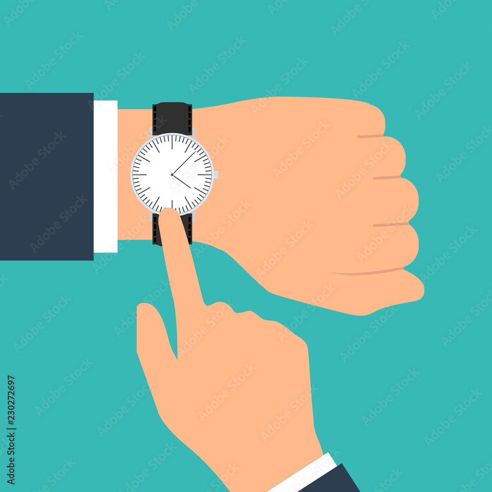 Wristwatch on the hand of businessman in suit. Time on wrist watch. Man ...