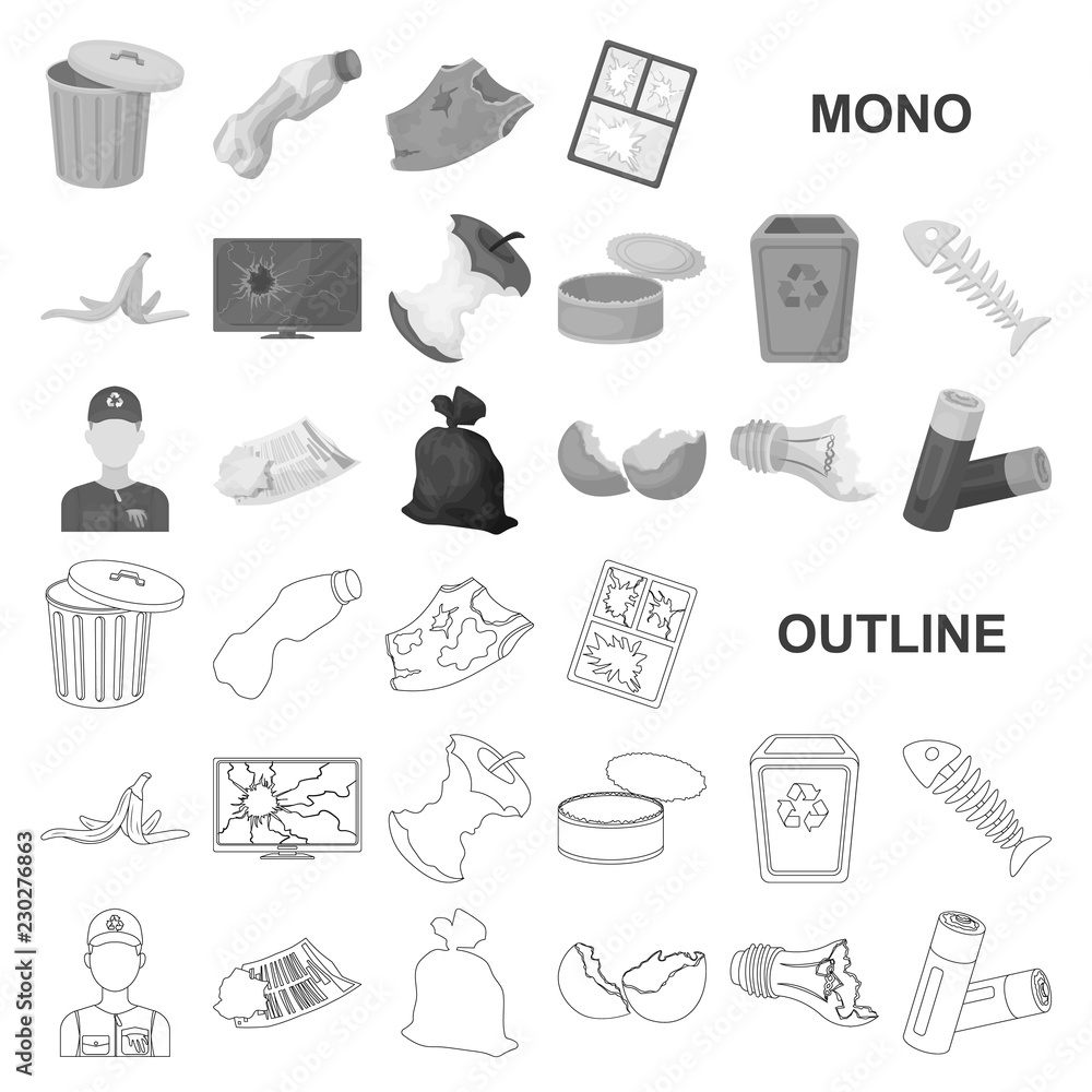 Garbage and waste monochrom icons in set collection for design ...