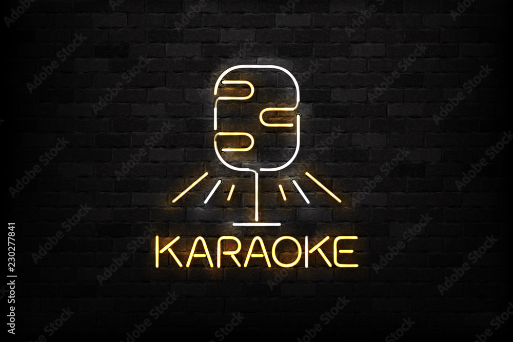 Vector realistic isolated neon sign of Karaoke logo for decoration and ...