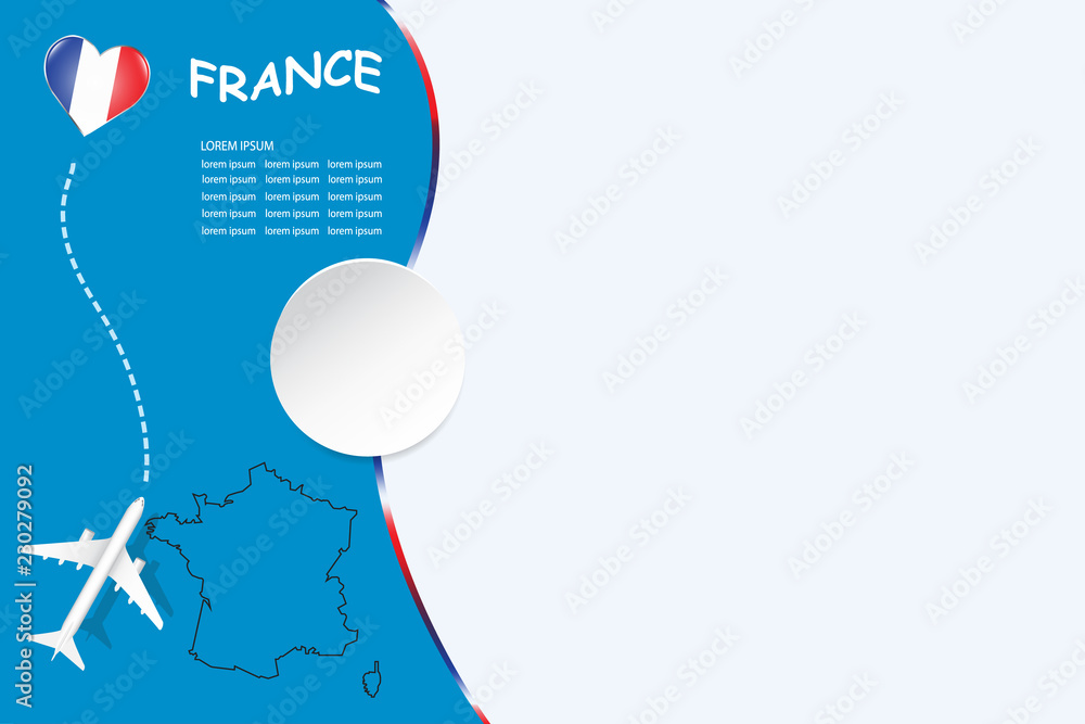 Travel France blank concept with airplane, map and state emblem of ...