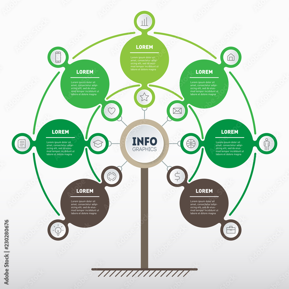 Vertical Timeline infographics with 14 icons. Tree of development and ...