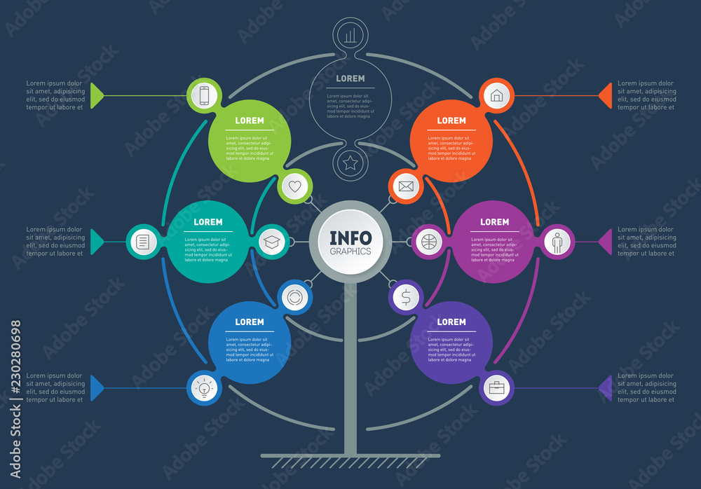 Business presentation concept with six or seven options and 14 icons ...