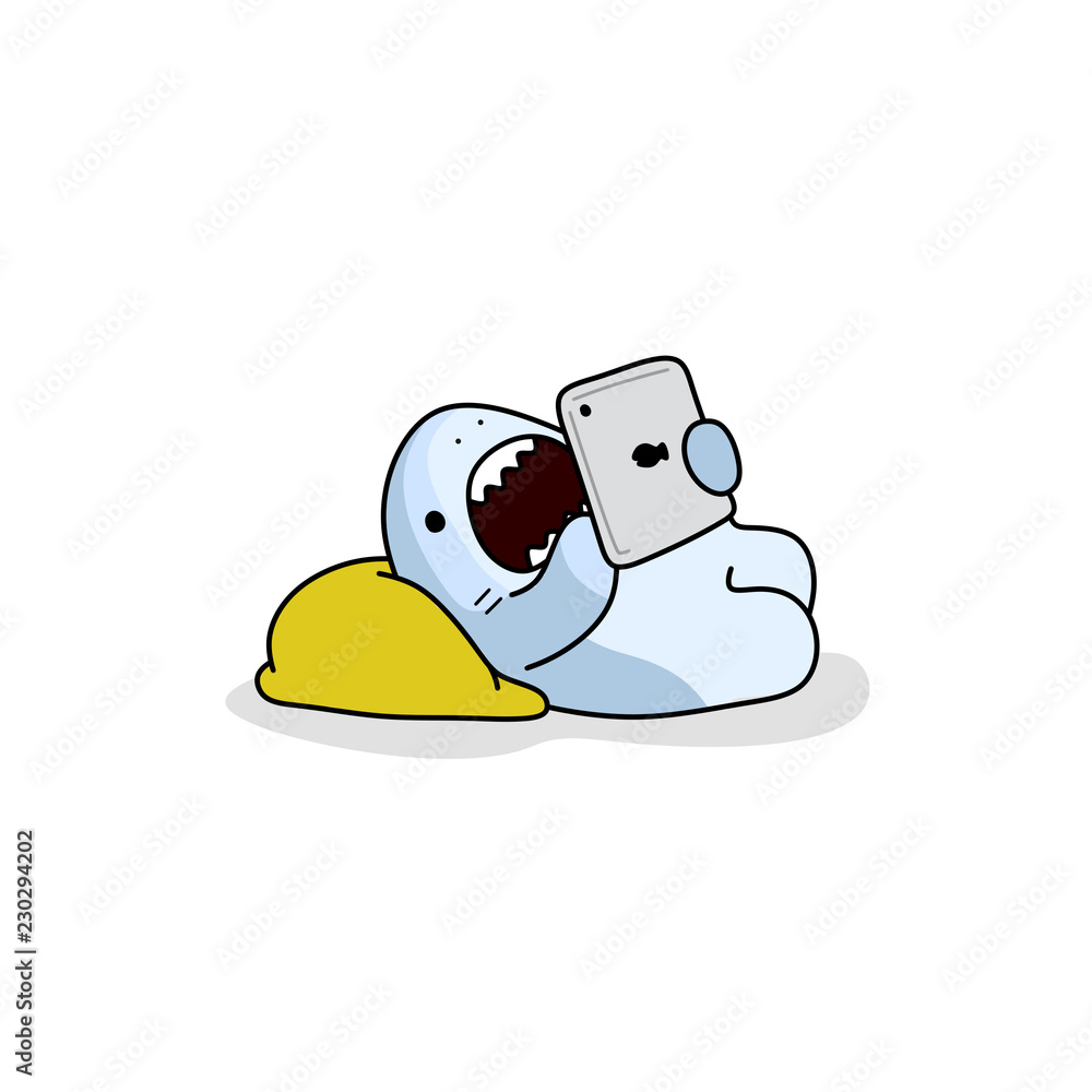 The shark with the phone. Children's illustration Stock Illustration ...