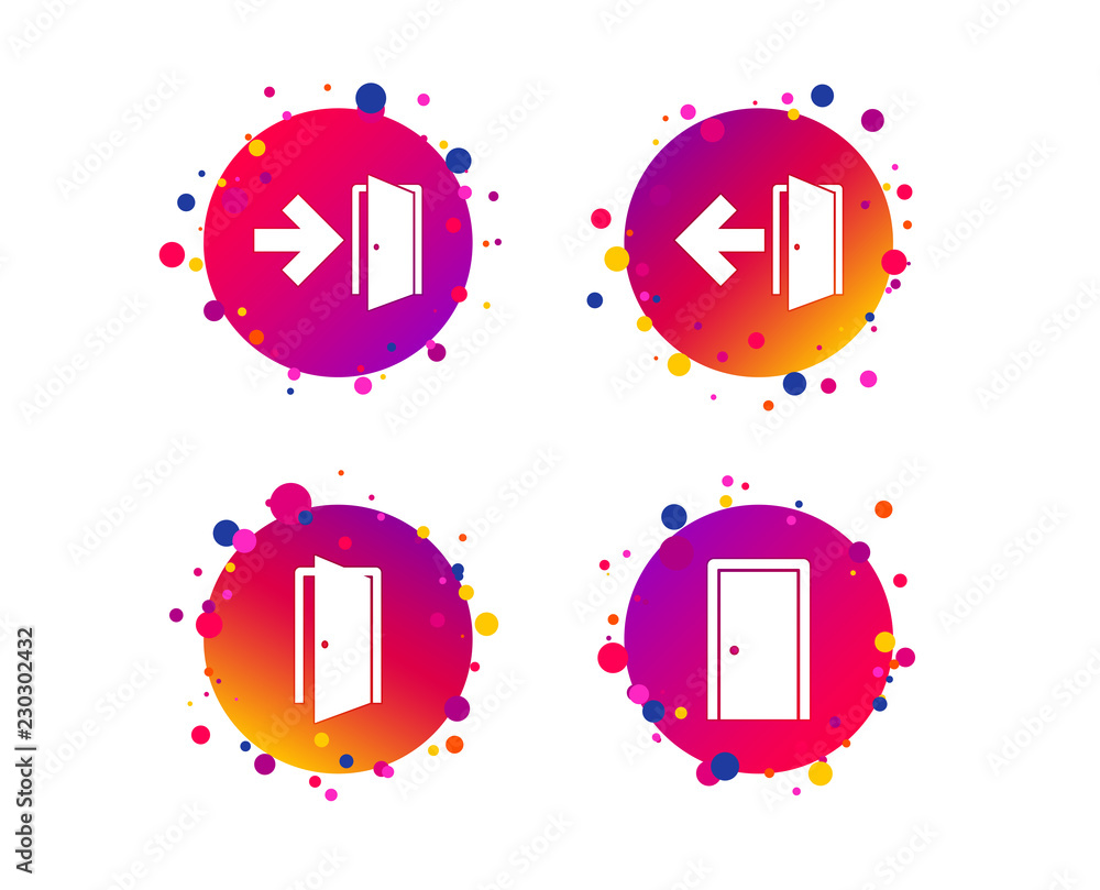 Doors icons. Emergency exit with arrow symbols. Fire exit signs ...