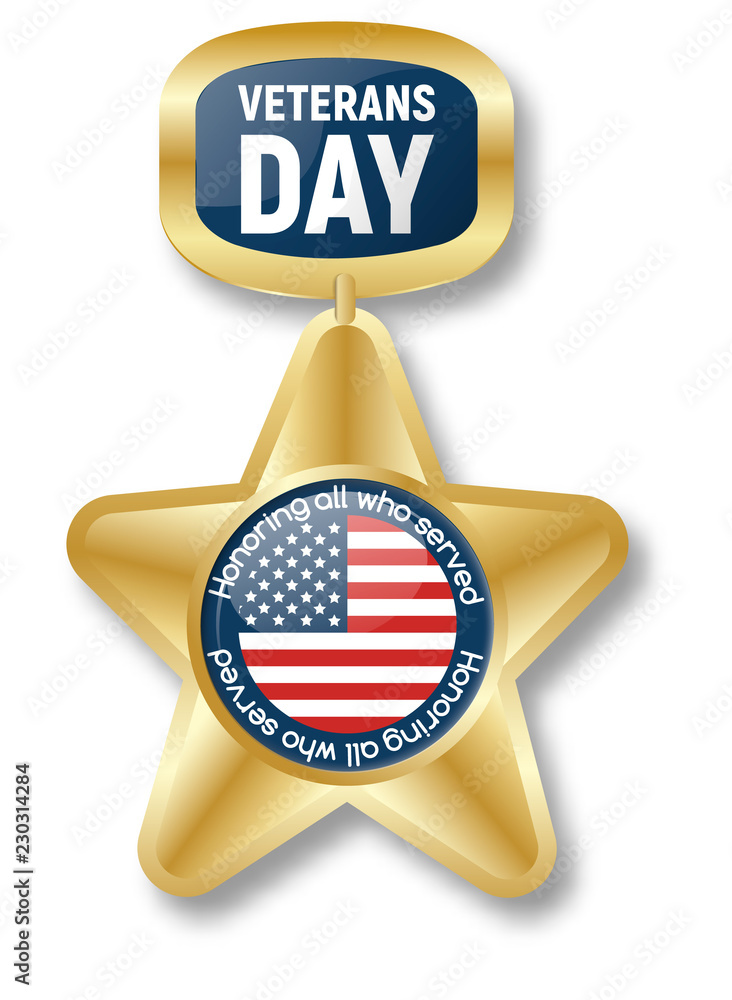 Veterans day gold star icon logo. Realistic illustration of veterans ...