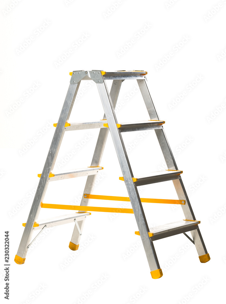 Single aluminum folding metal step ladder isolated on white Stock Photo ...