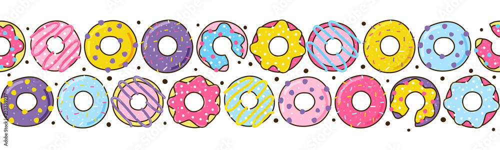 Seamless border with color donuts Stock Vector | Adobe Stock