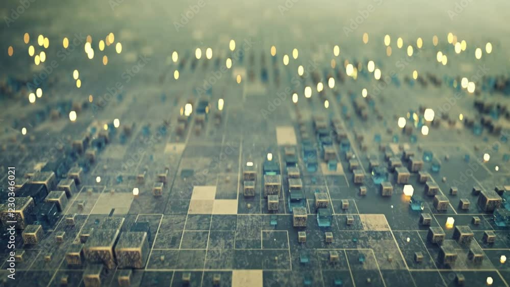 Dolly shot of futuristic sci-fi surface with cubes. Abstract science ...