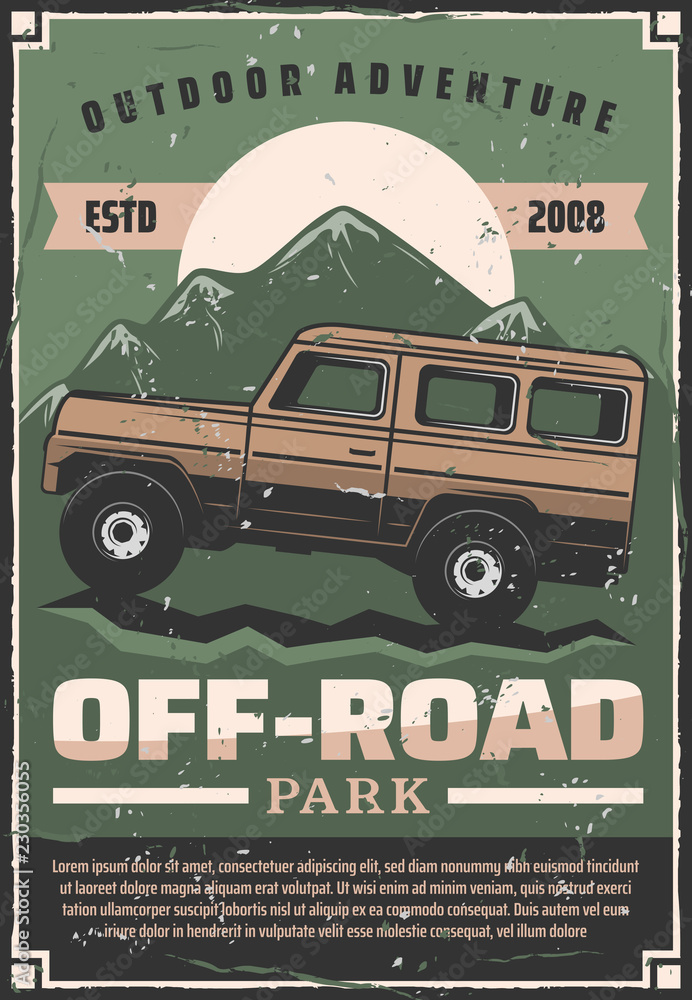 Off-road car adventure travel club retro poster Stock Vector | Adobe Stock