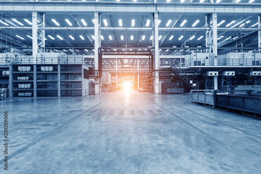 Empty workshop with a lift in a car repair station Stock Photo | Adobe ...