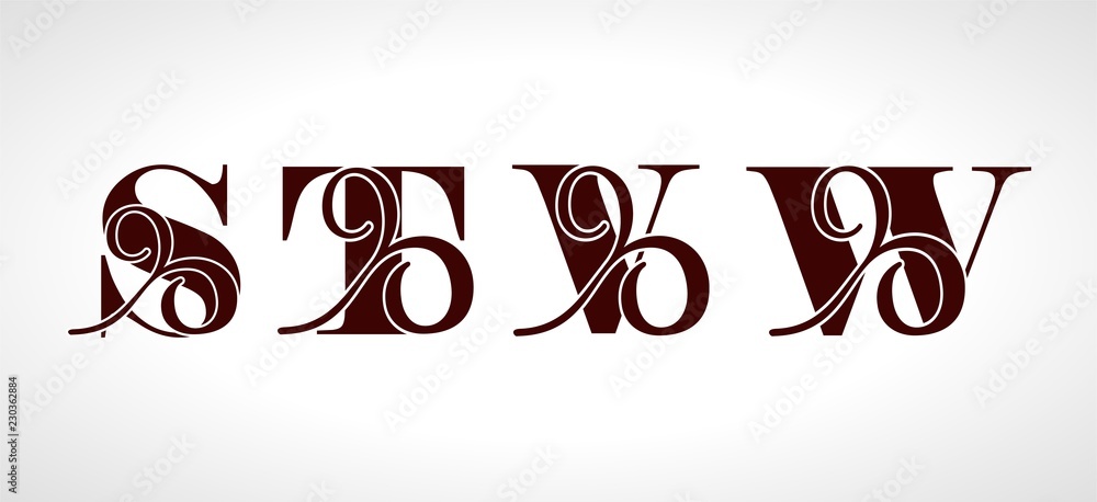 Decorative capital letters S, T, V, W for your monogram, logo, emblem ...