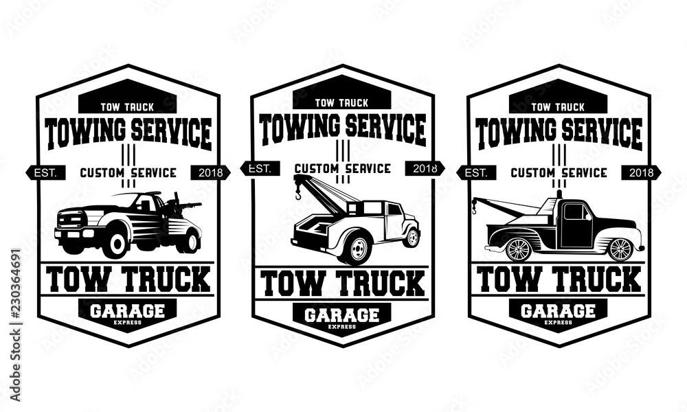 Vintage car tow truck emblems, labels and design elements.set of tow ...