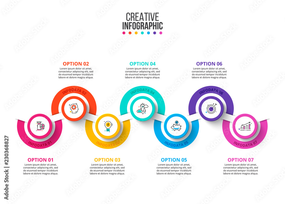 Business data visualization. Abstract diagram with 7 steps, options ...
