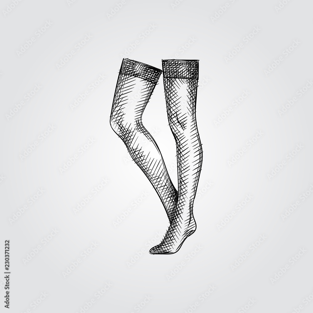 Hand Drawn Women's Stockings Sketch Symbol isolated on white background ...