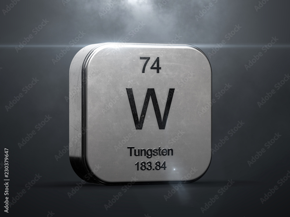 Tungsten element from the periodic table. Metallic icon 3D rendered ...