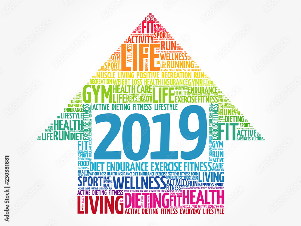 2019 Goals arrow word cloud, health concept background Stock Vector ...
