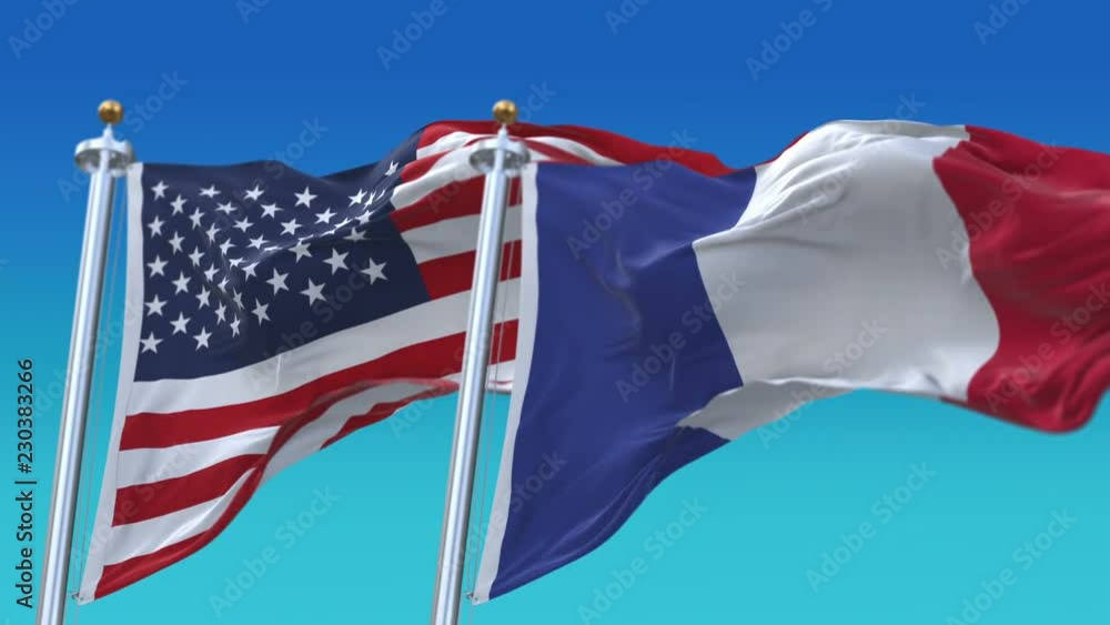 4k Seamless United States of America And France Flags with blue sky ...