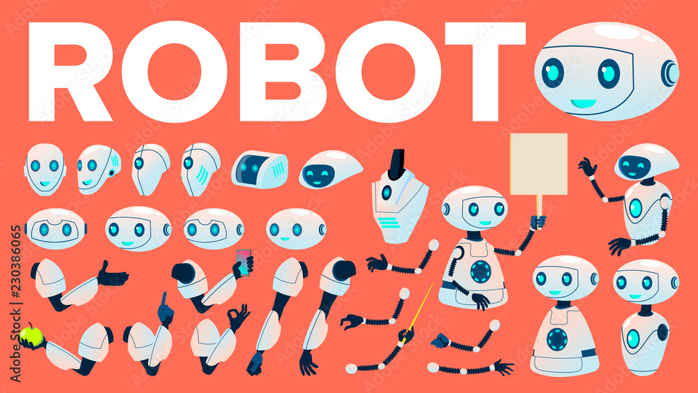 Robot Vector. Animation Set. Futuristic Technology Automation Robot ...