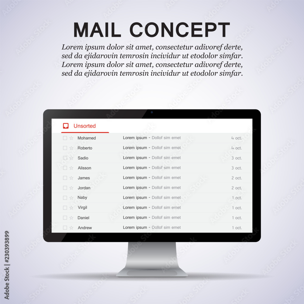 Computer monitor with email blank template internet. Interface for ...