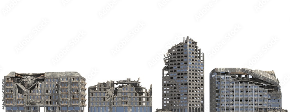 Ruined Buildings Isolated On White 3D Illustration Stock Illustration ...