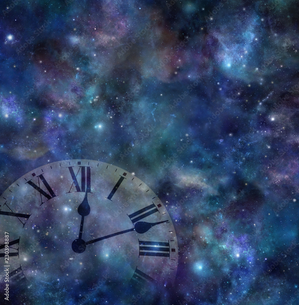 Time and space background - faint clock face merging with dark night ...