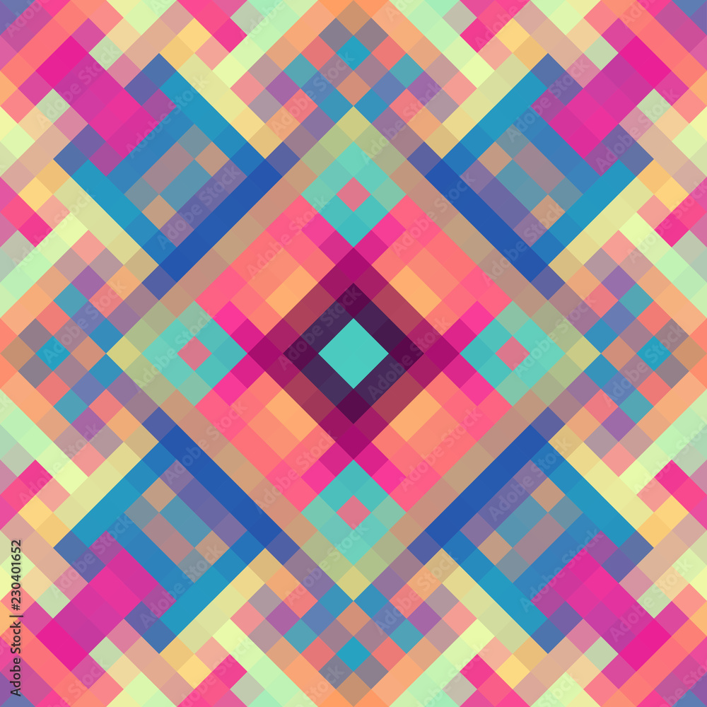 Geometric abstract symmetric pattern in pixel art style. Seamless ...