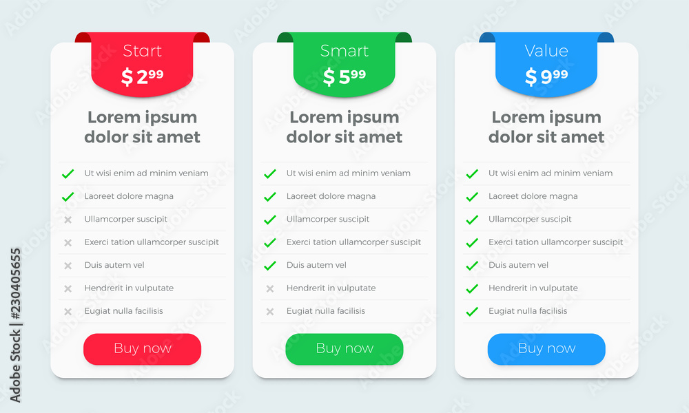 Price table plan vector web design. Product price plan comparison ...