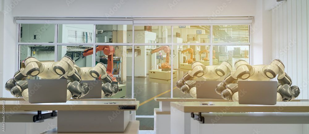 iot smart factory in industry 4.0 robot technology concept, engineer ...