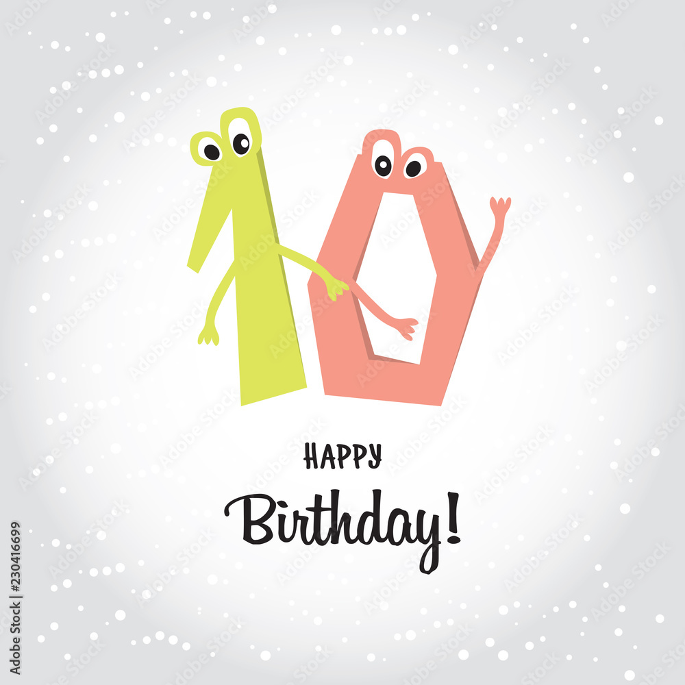 Happy tenth Birthday postcard. Blue number ten and Happy Birthday ...